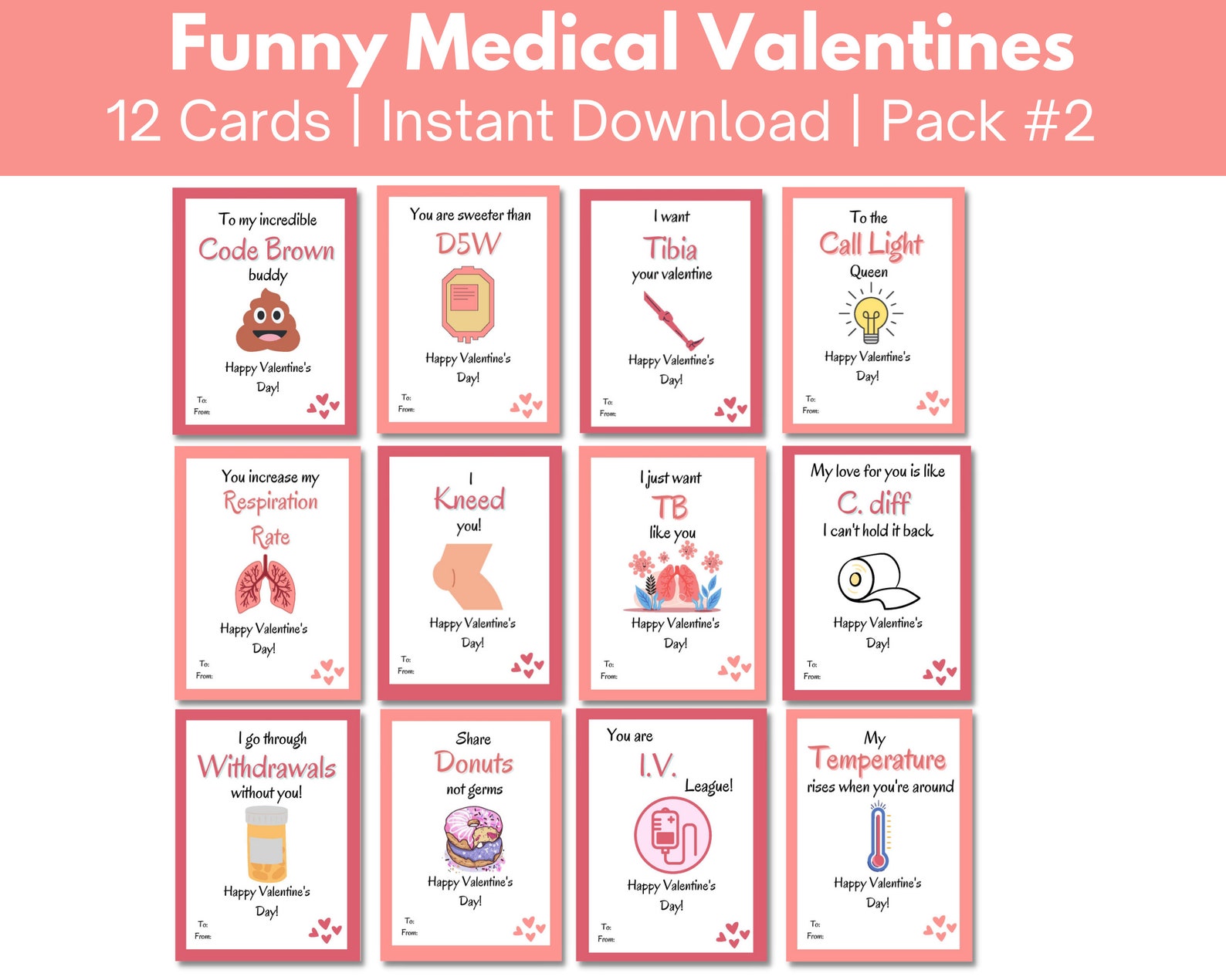 Funny Medical Valentine's Day Cards, 12 Pack for Doctors, Nurses ...