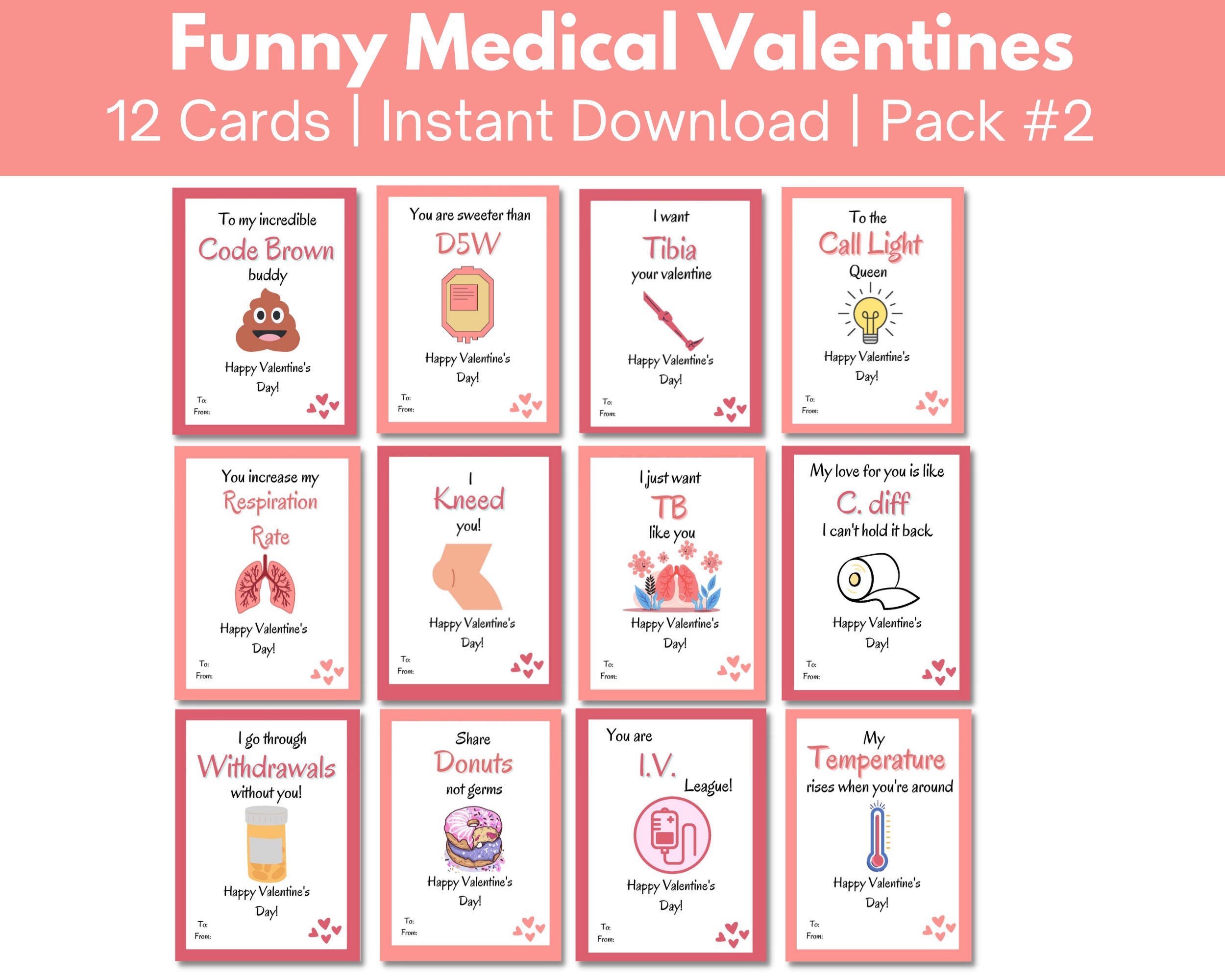 Funny Medical Valentine's Day Cards, 12 Pack for Doctors, Nurses ...
