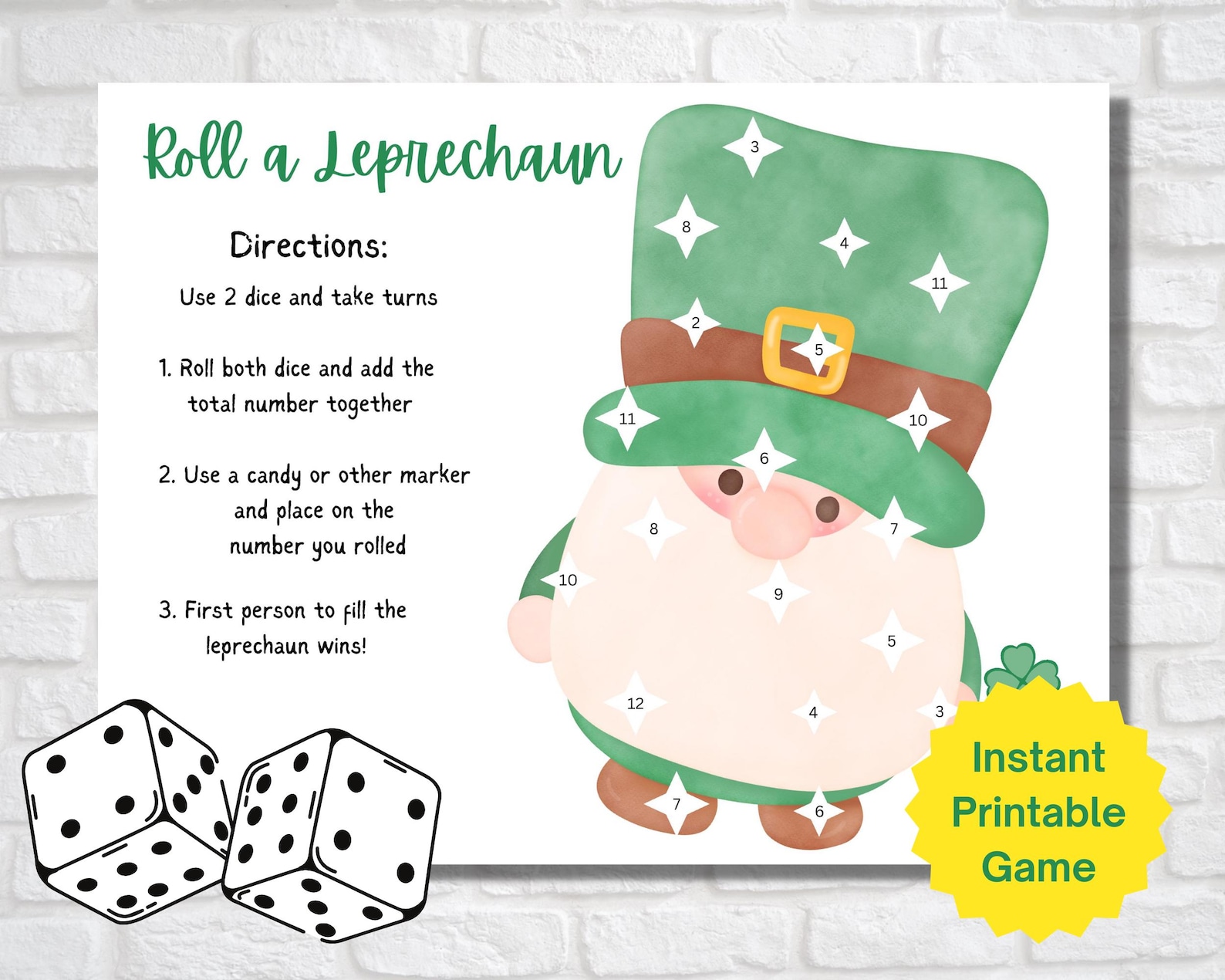Roll a Leprechaun Dice Game for Kids, St Patricks Printable Candy Dice ...