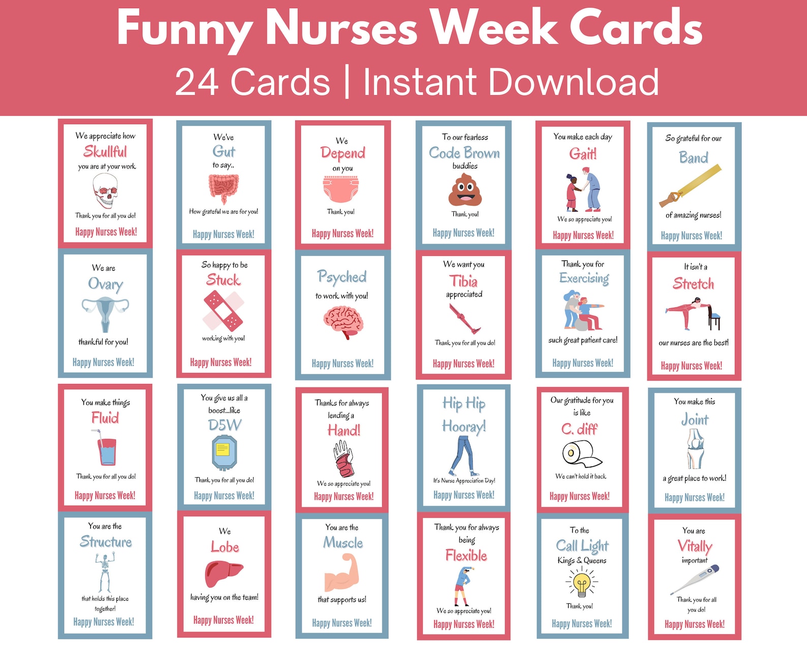 Nurses Week Printable Gift Tags, Nurses Week Funny Medical Cards, Nurse ...