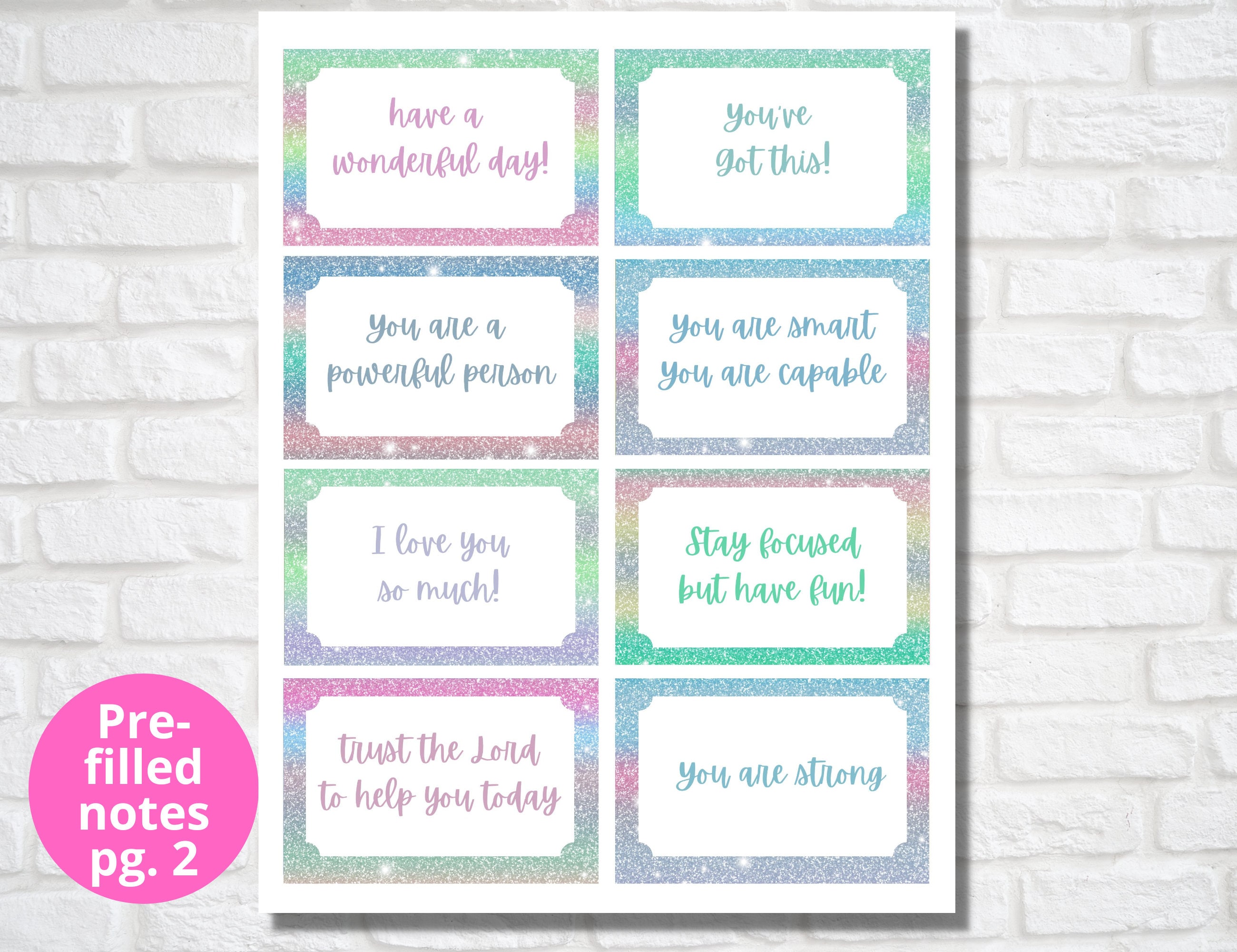 Lunchbox Notes, Printable Lunch Box Notes for Girls, Kids Affirmation ...