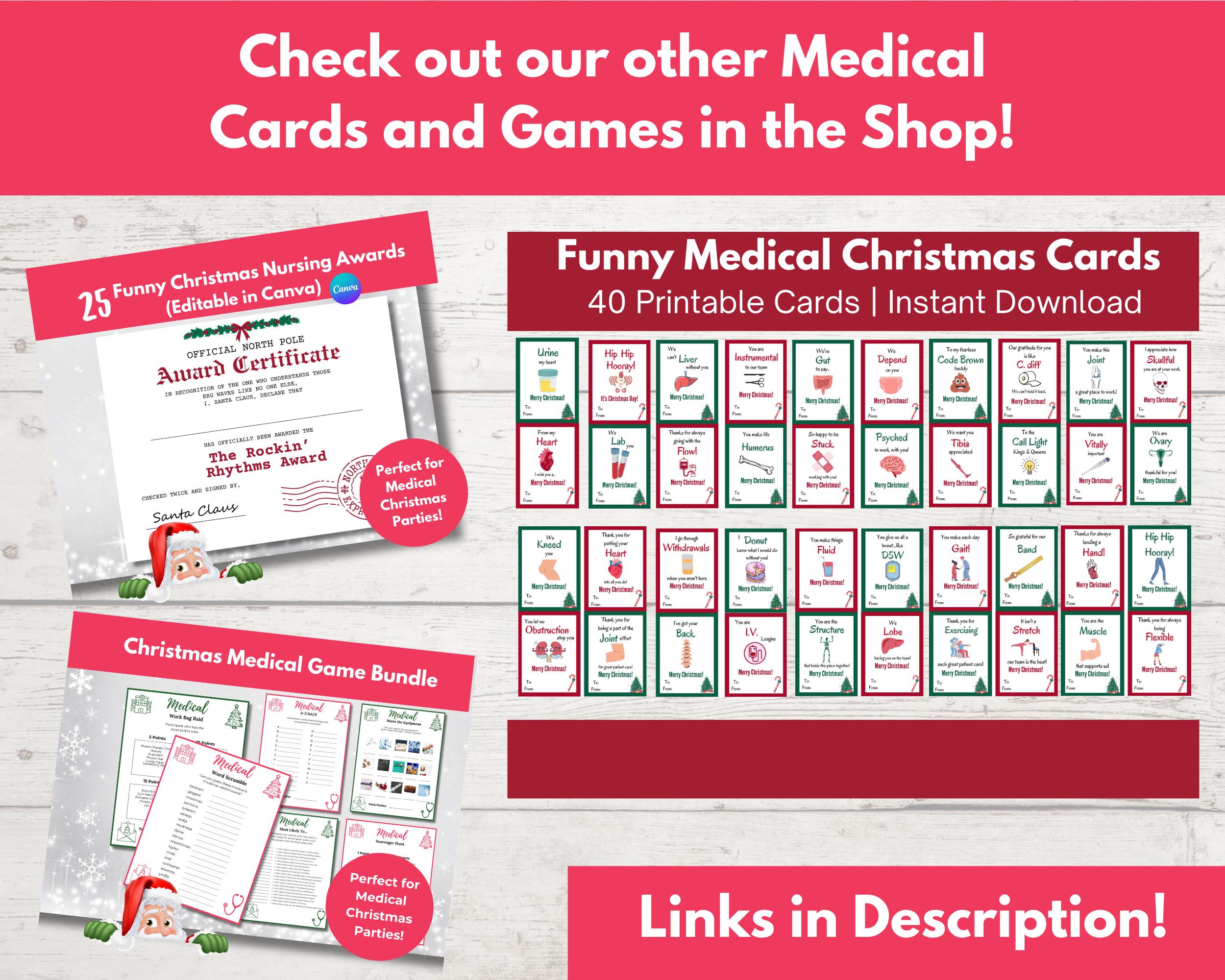 Funny Medical Christmas Posters, 25 Pack Medical Pun Posters for Nurse ...