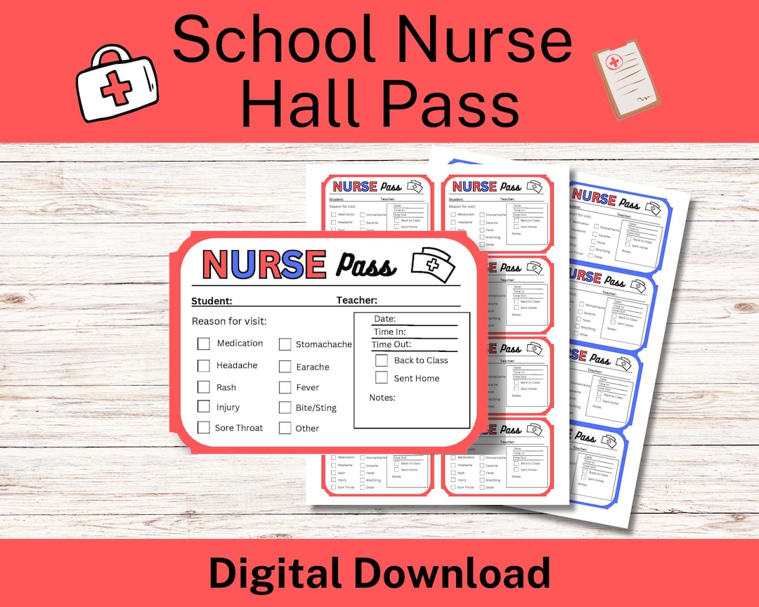 School Nurse Printable Office Pass, Elementary School Nurse Office ...