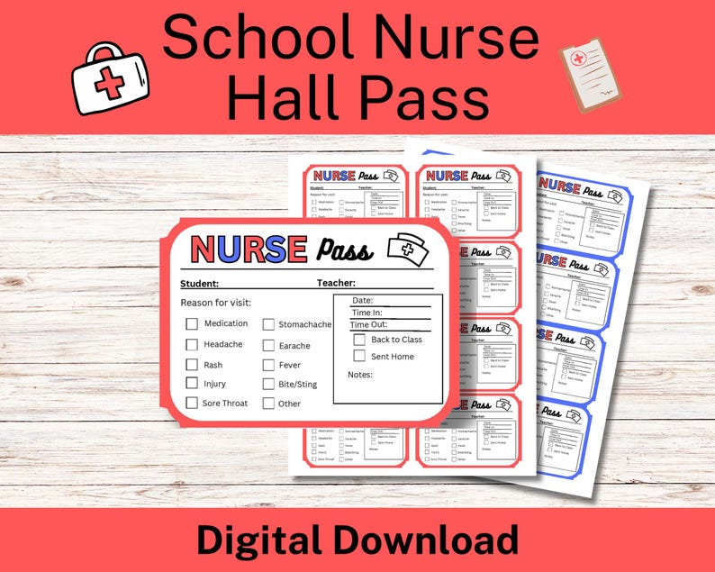 School Nurse Printable Office Pass, Elementary School Nurse Office ...