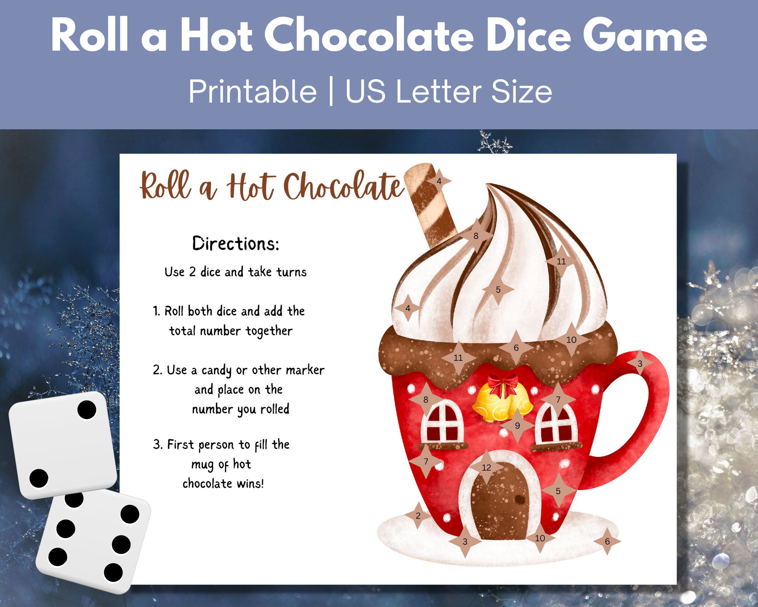 Roll a Hot Chocolate Candy Dice Game for Kids & Adults Winter New Year ...