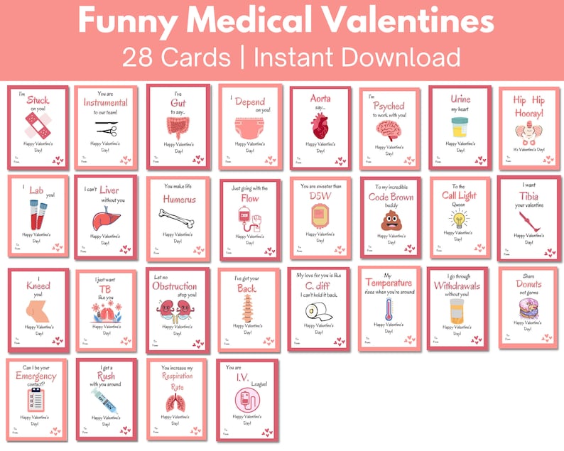 Funny Medical Valentine's Day Cards, 28 Pack for Doctors, Nurses ...