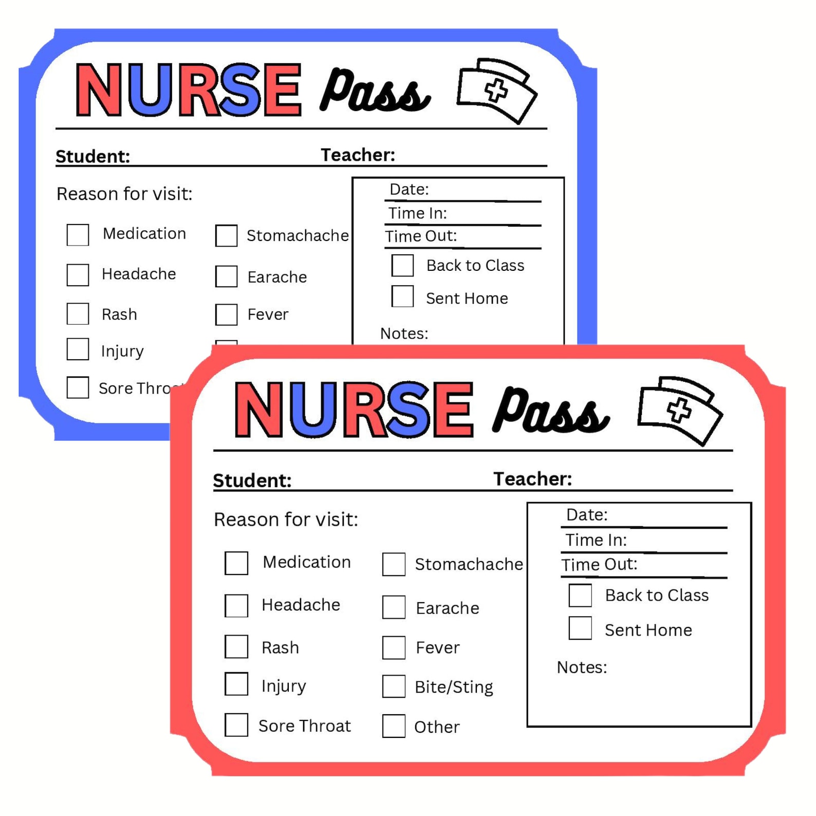 School Nurse Printable Office Pass, Elementary School Nurse Office ...