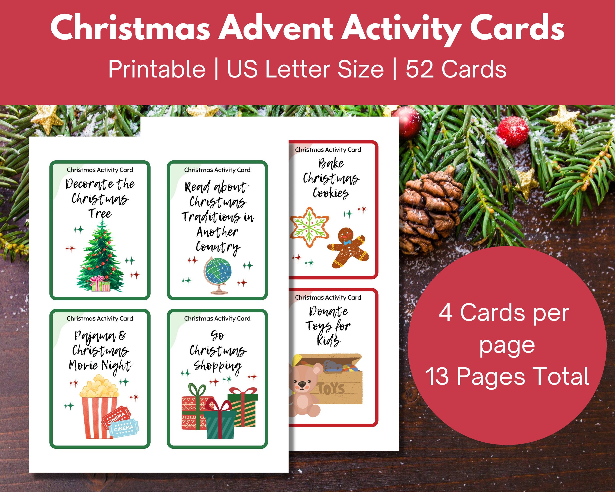 52 Advent Activity Cards, Christmas Countdown Bucket List for Kids ...