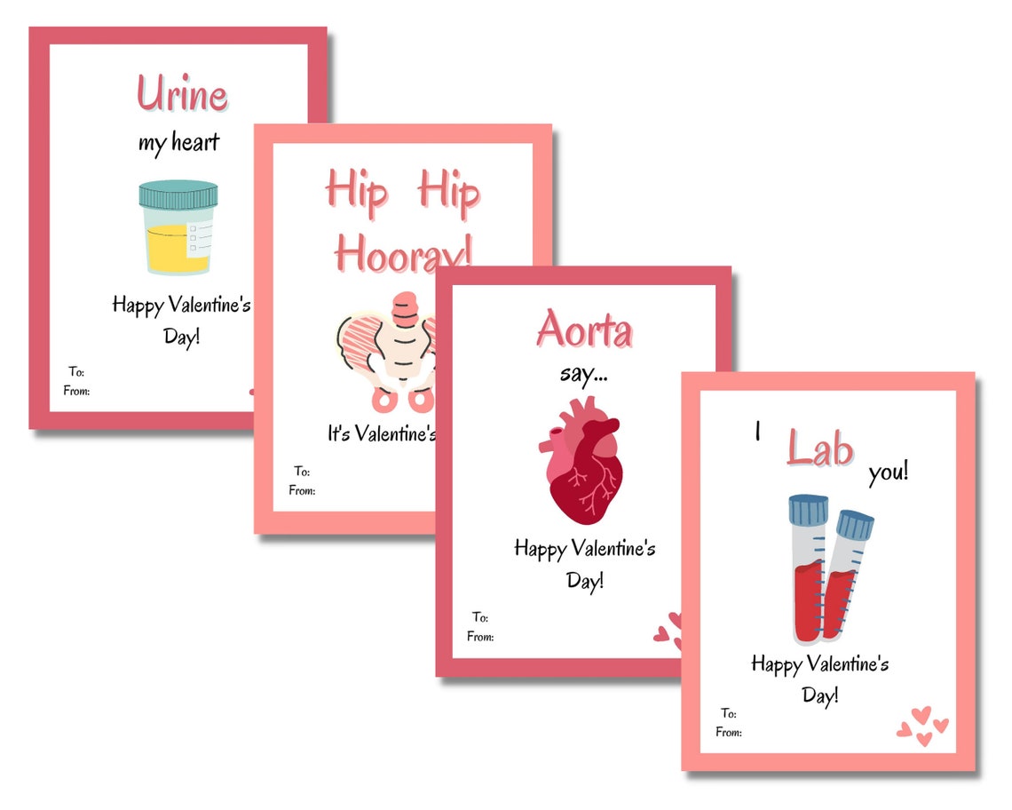 Funny Medical Valentine's Day Cards, 4 Pack for Doctors, Nurses ...