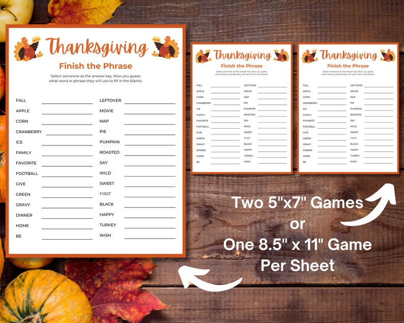 Thanksgiving Finish the Phrase Game, Finish My Phrase, Friends ...