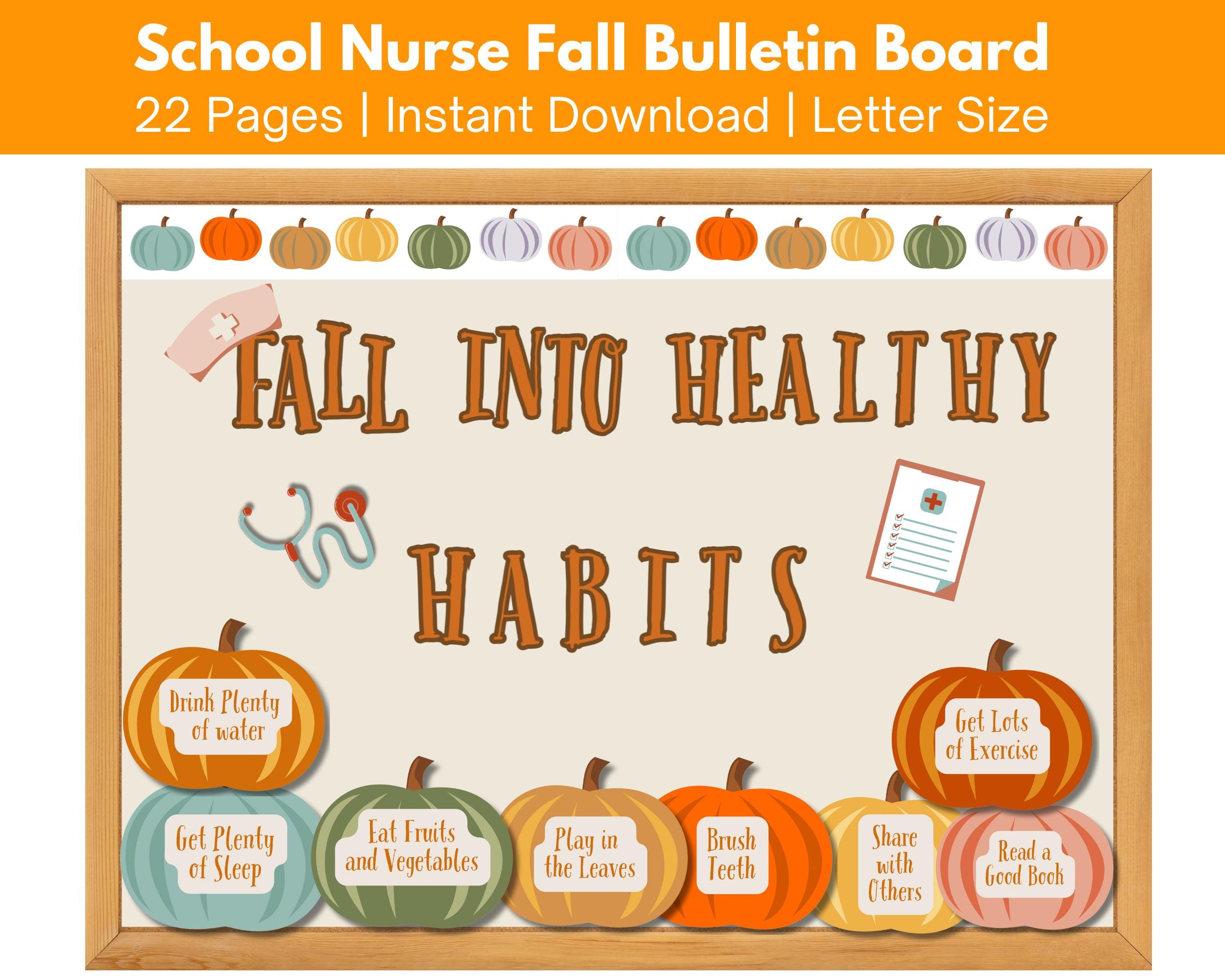 Fall Bulletin Board School Nurse Decor Kit, School Nurse Bulletin Board ...