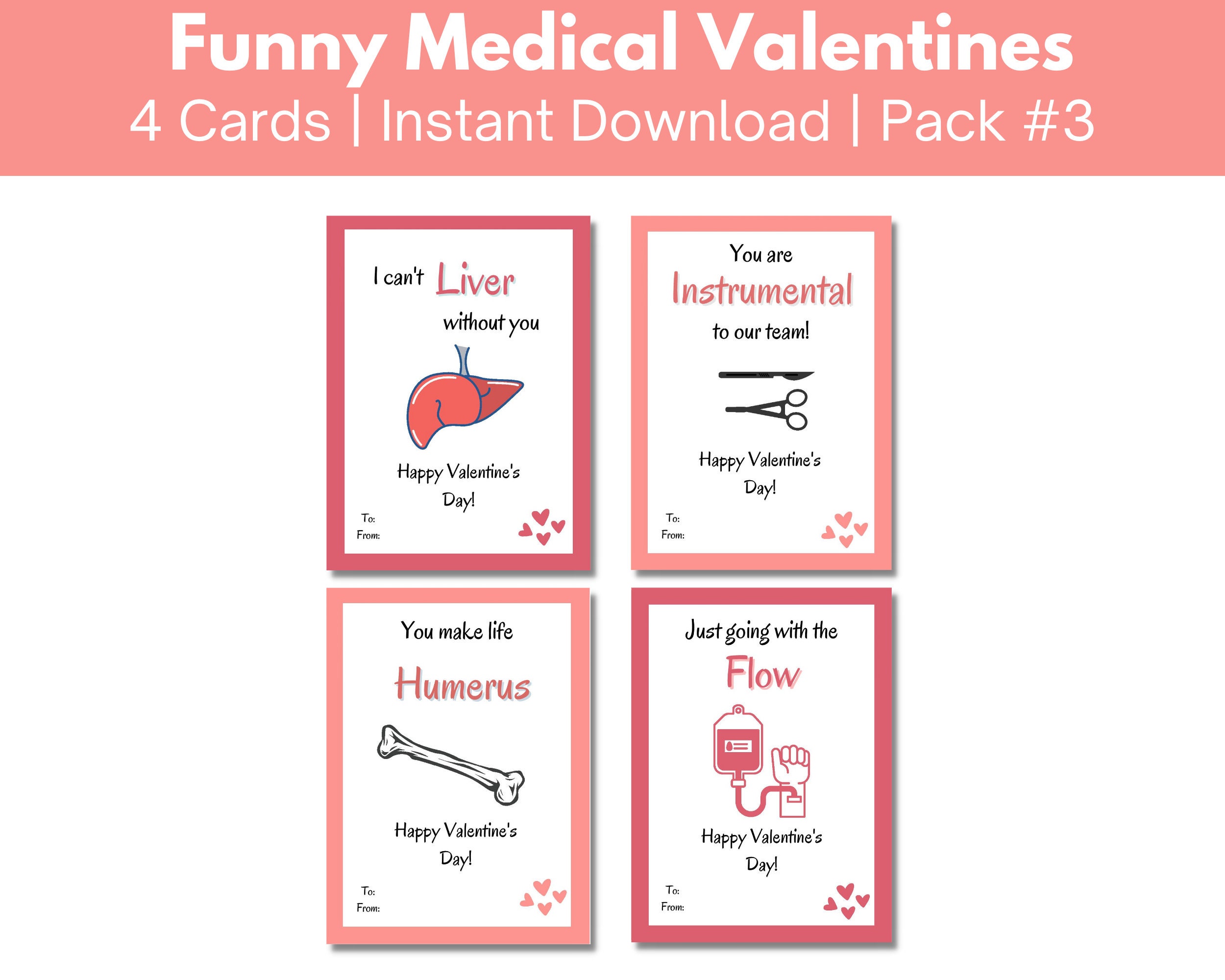 Funny Medical Valentine's Day Cards, 4 Pack for Doctors, Nurses ...