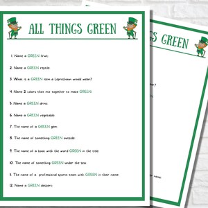 All Things Green Printable St. Patrick's Day Game for Kids | Green Game ...