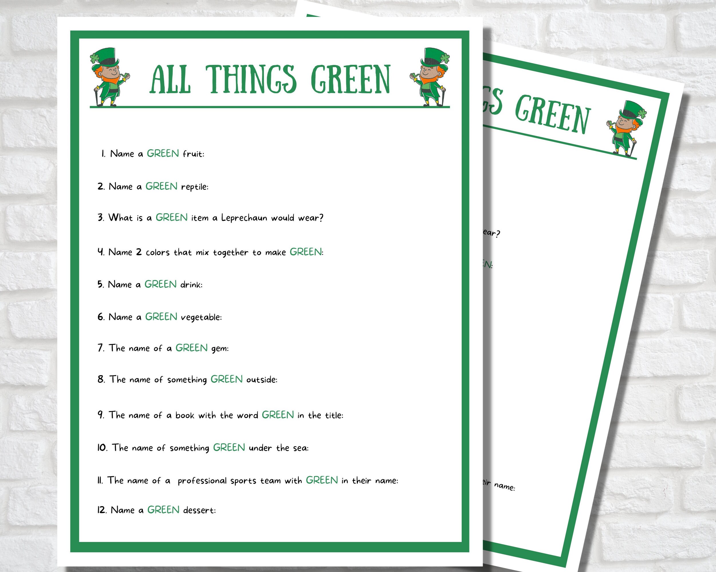 All Things Green Printable St. Patrick's Day Game for Kids | Green Game ...