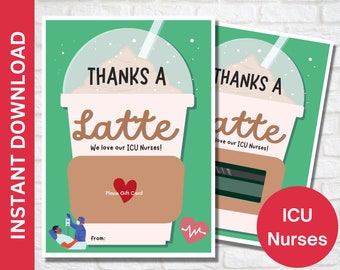 Nurses Gift Card Printable, Nurse Latte Gift Card Holder, RN Thank You ...