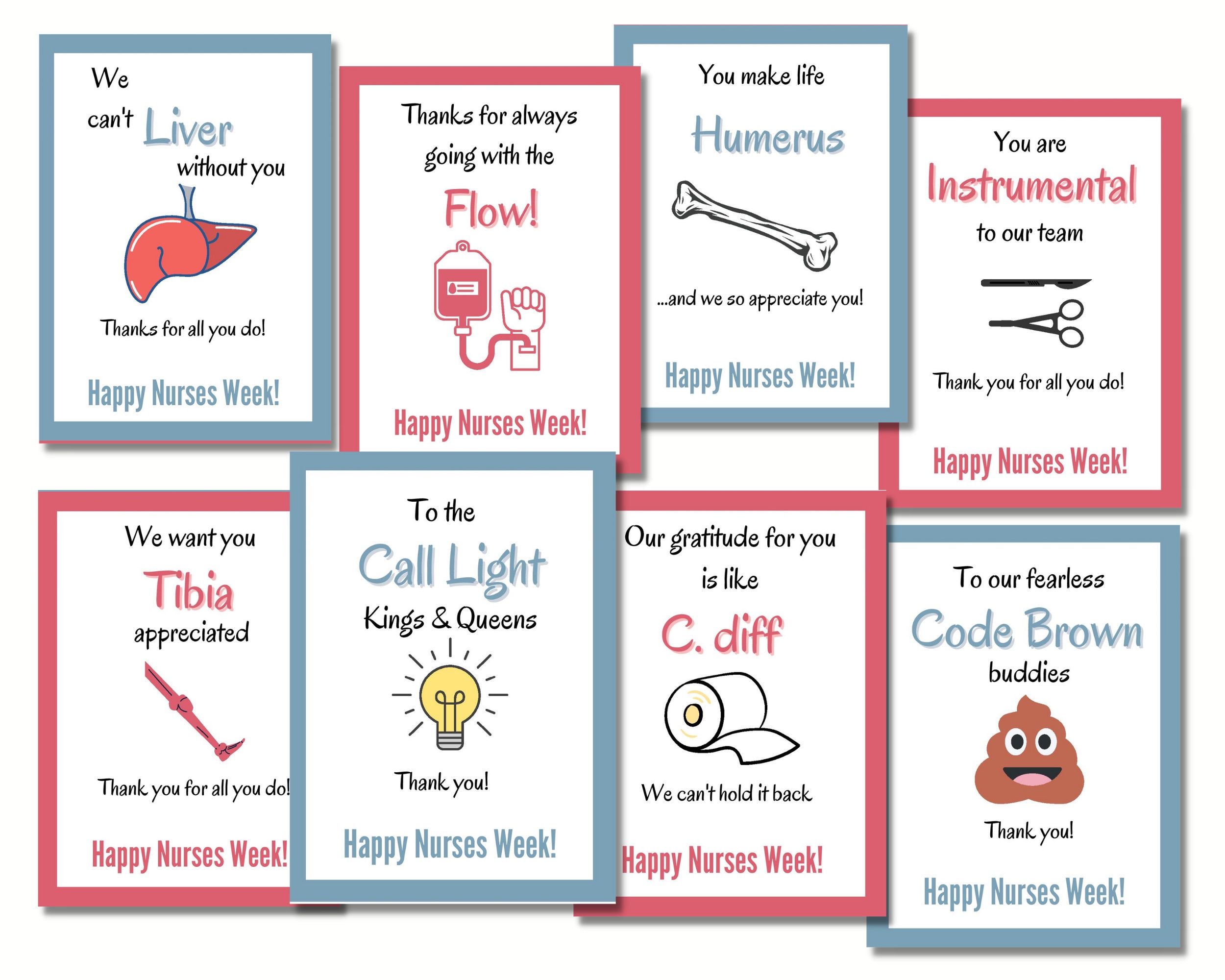 Nurses Week Printable Gift Tags, Nurses Week Funny Medical Cards, Nurse ...