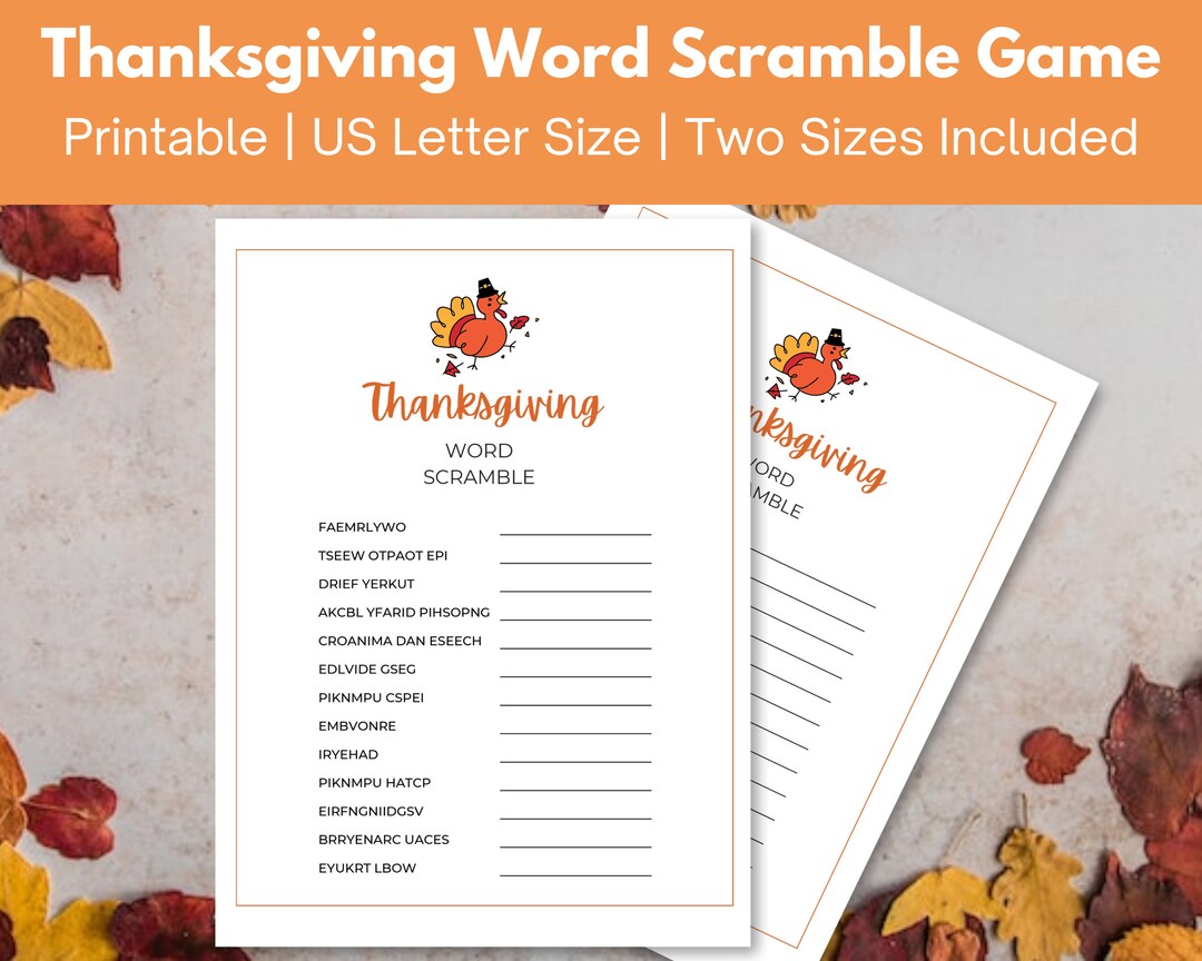 Thanksgiving Word Scramble Game Friendsgiving Printable Games ...