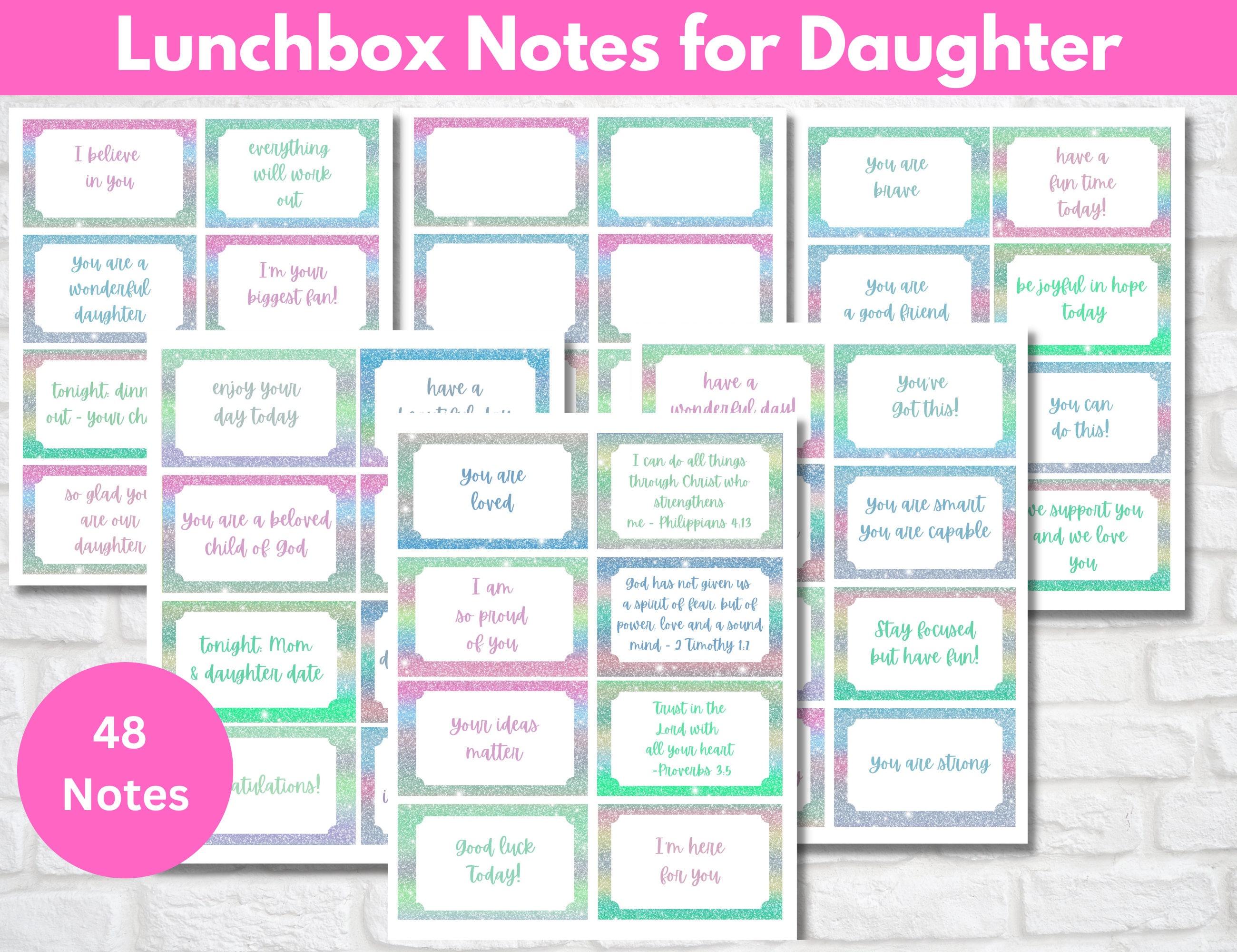 Lunchbox Notes, Printable Lunch Box Notes for Girls, Kids Affirmation ...