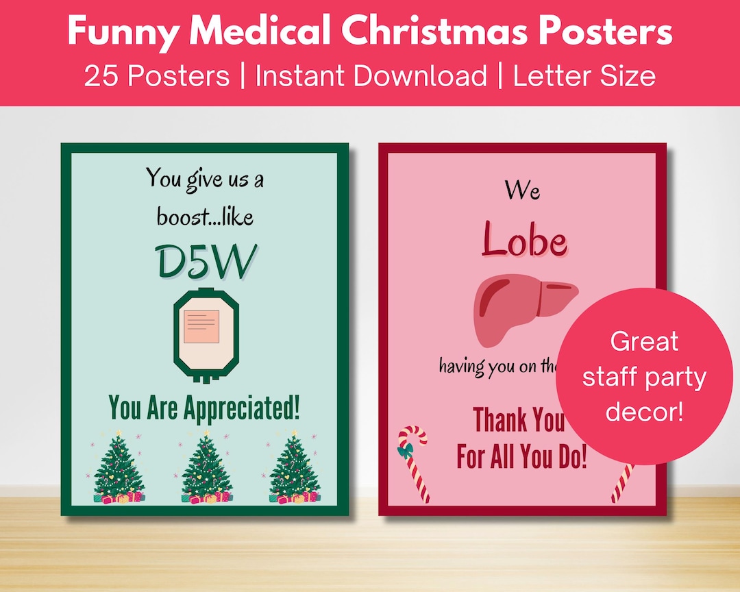 Funny Medical Christmas Posters, 25 Pack Medical Pun Posters for Nurse ...