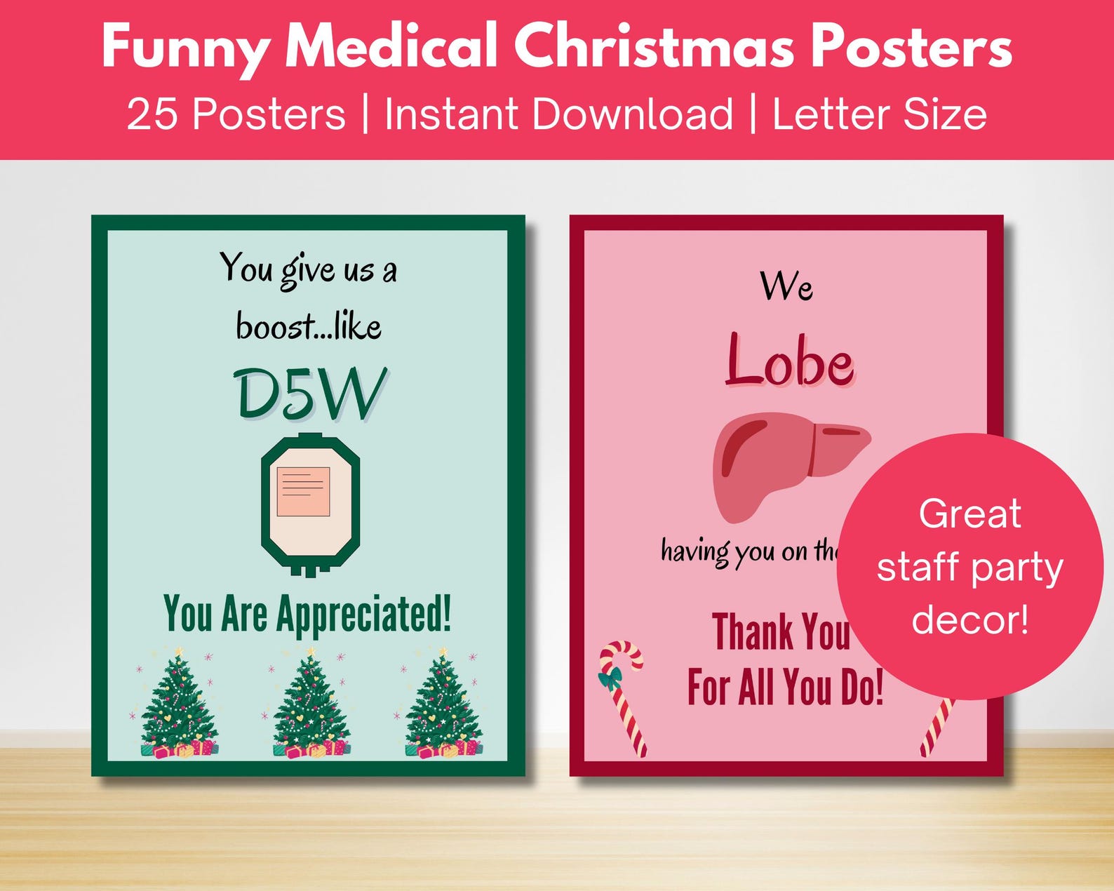 Funny Medical Christmas Posters, 25 Pack Medical Pun Posters for Nurse ...