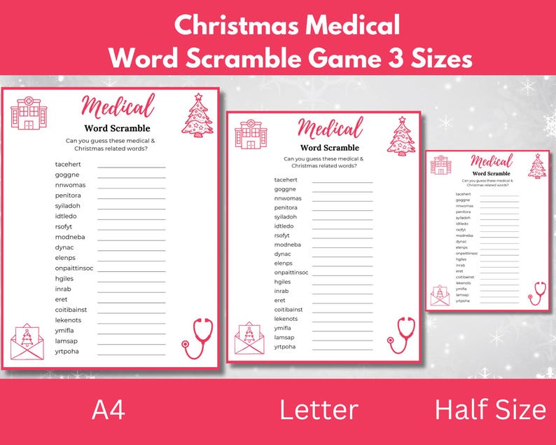 Christmas Medical Word Scramble Printable Game, Team Building Games ...