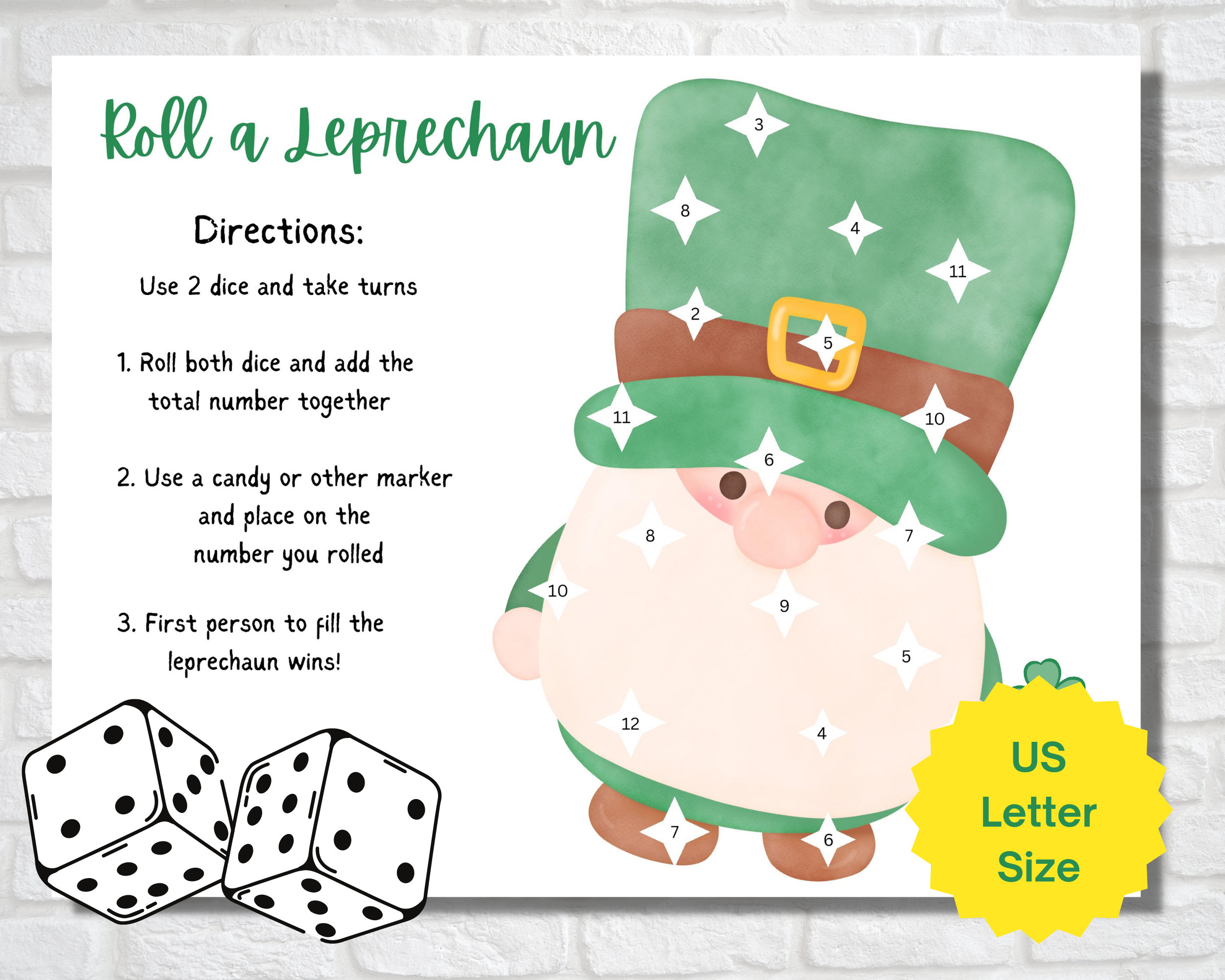Roll a Leprechaun Dice Game for Kids, St Patricks Printable Candy Dice ...