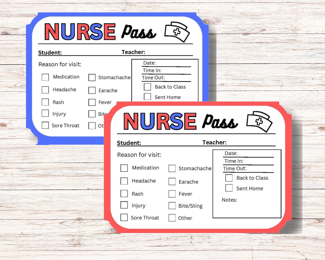 School Nurse Printable Office Pass, Elementary School Nurse Office ...