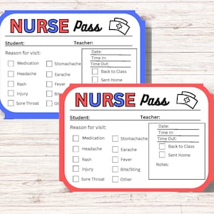 School Nurse Printable Office Pass, Elementary School Nurse Office ...