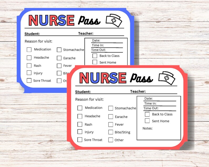 School Nurse Printable Office Pass, Elementary School Nurse Office ...
