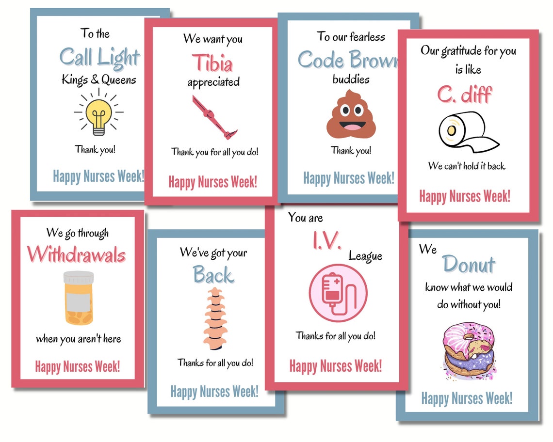 Nurses Week Printable Gift Tags, Nurses Week Funny Medical Cards, Nurse ...
