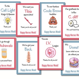 Nurses Week Printable Gift Tags, Nurses Week Funny Medical Cards, Nurse ...