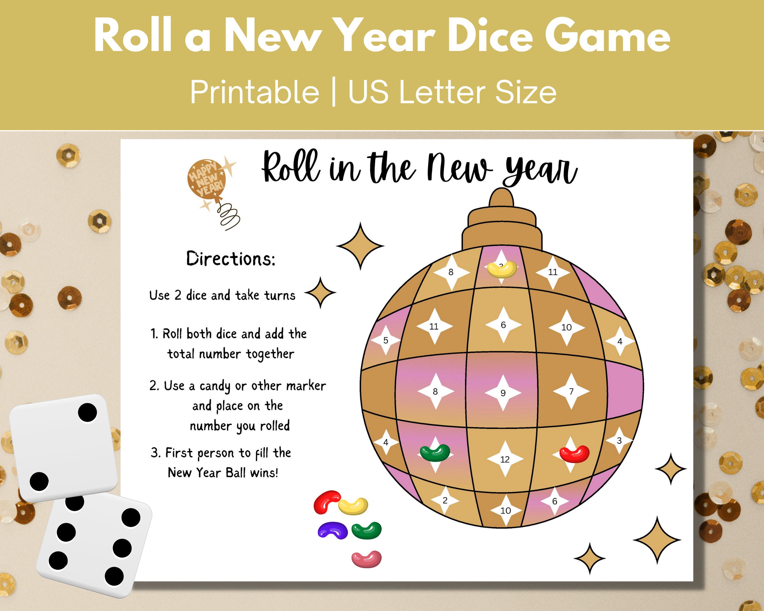 Roll a New Year Candy Dice Game for Kids & Adults | Winter Table Game ...