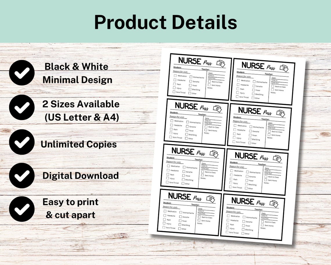 School Nurse Printable Office Pass, Elementary School Nurse Office ...