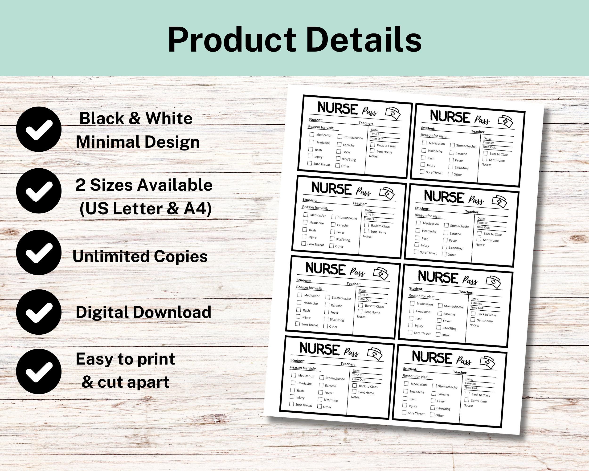 School Nurse Printable Office Pass, Elementary School Nurse Office ...