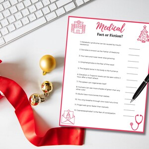 Christmas Medical Fact or Fiction Trivia Game, Hospital Staff Party ...
