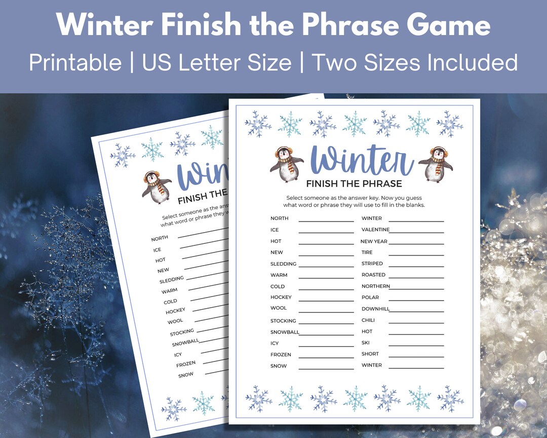 Winter Finish the Phrase Game for Classroom, Office, Church Youth Group ...