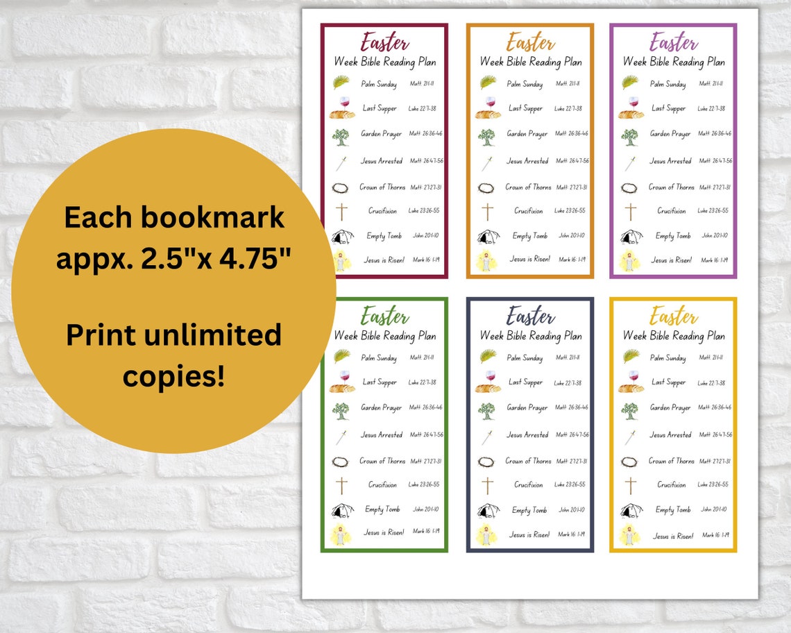 Holy Week| Christian Easter Printable| Bible Reading Plan Bookmarks ...