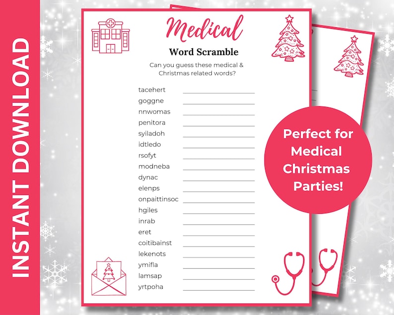 Christmas Medical Word Scramble Printable Game, Team Building Games ...