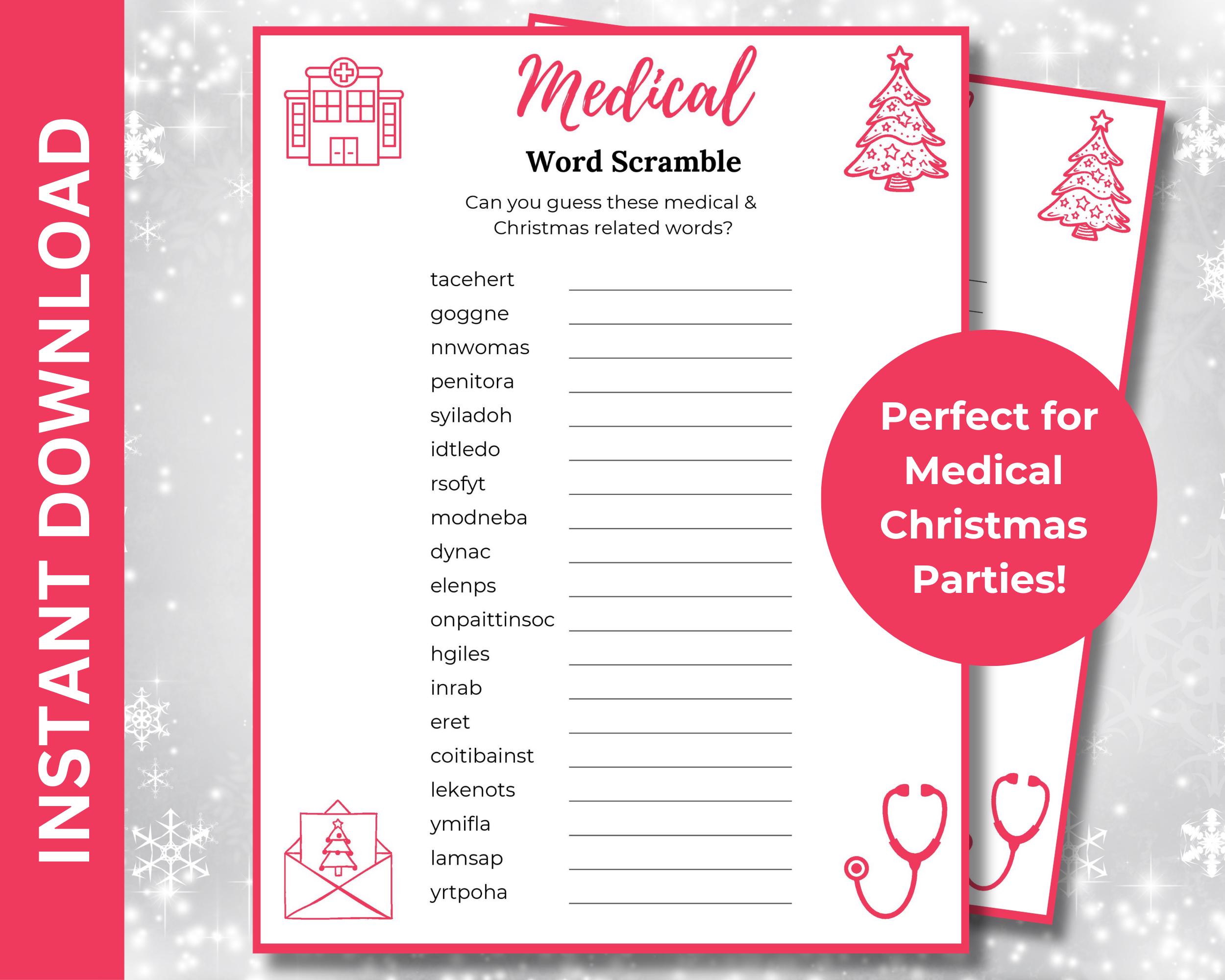 Christmas Medical Word Scramble Printable Game, Team Building Games ...