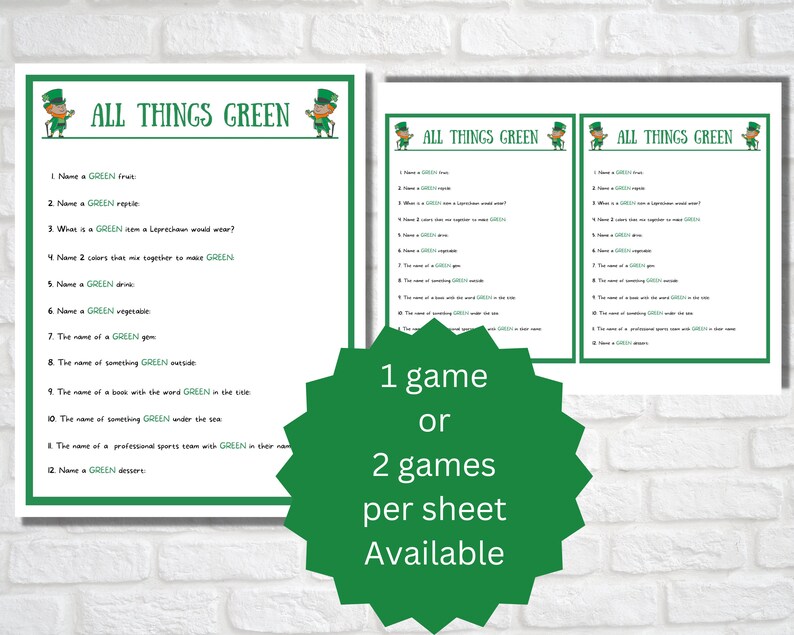 All Things Green Printable St. Patrick's Day Game for Kids | Green Game ...