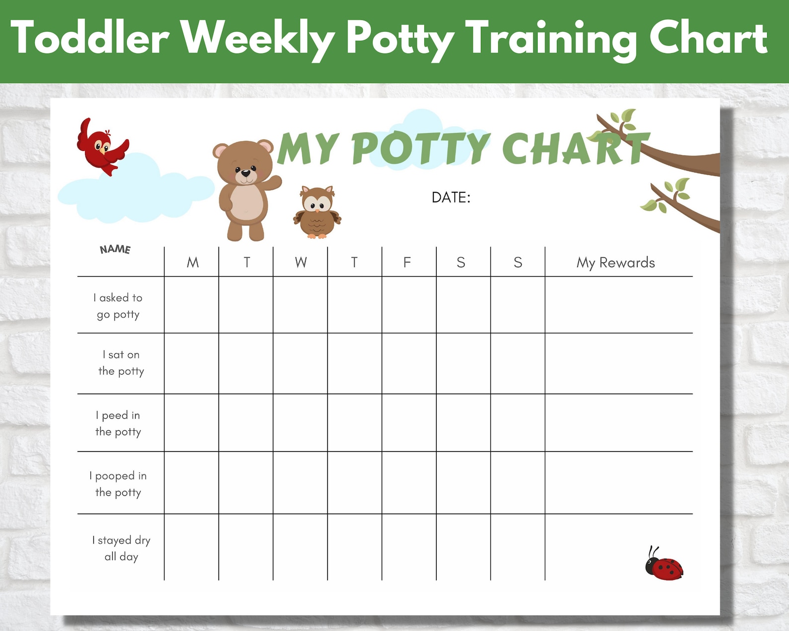 Toddler PRINTABLE Weekly Potting Training Chart, Potty Training ...