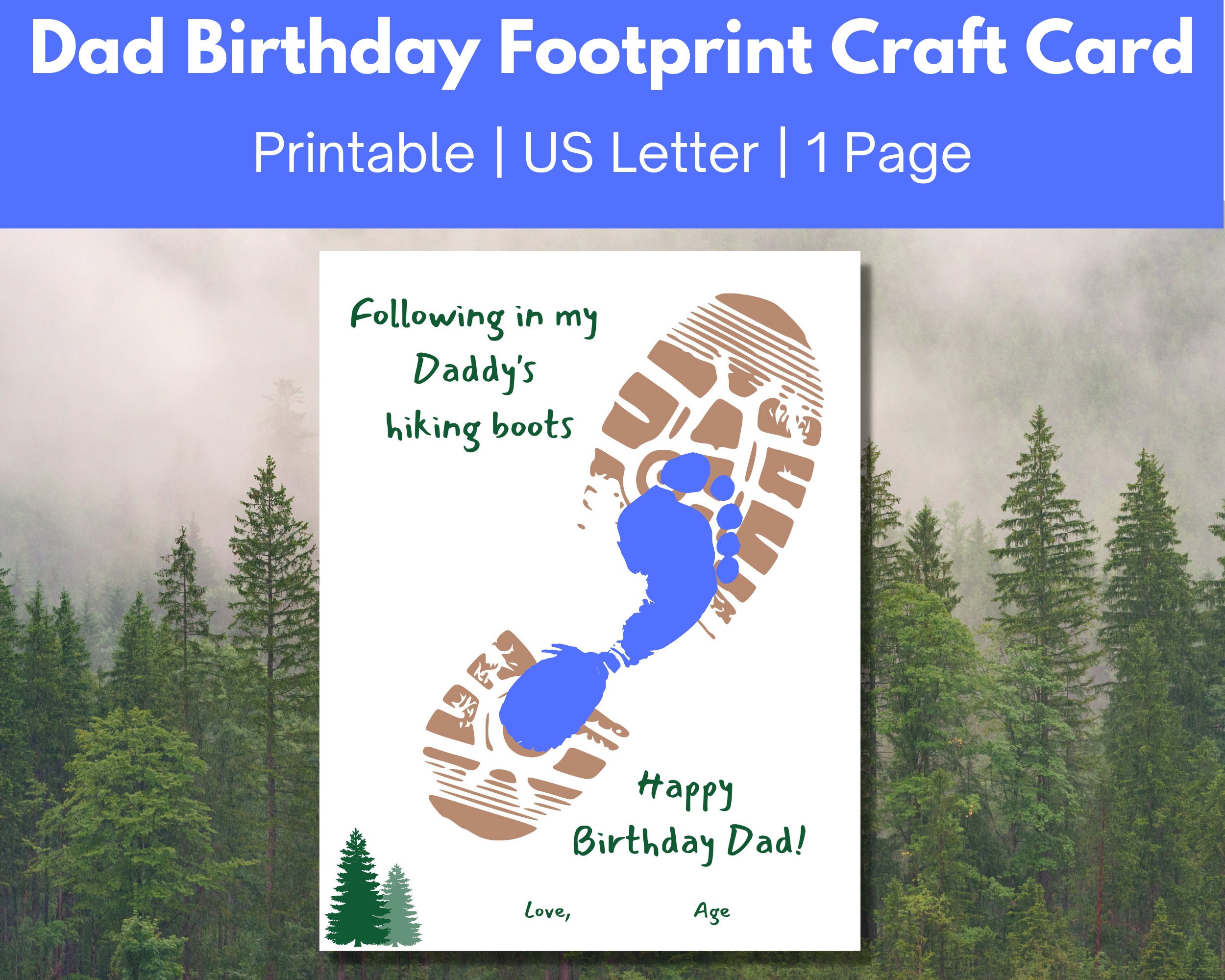 Dad Birthday Handprint Art Printable Card, Footprint Art, Dad Gift From ...