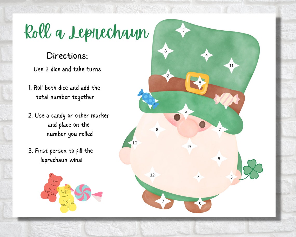 Roll a Leprechaun Dice Game for Kids, St Patricks Printable Candy Dice ...