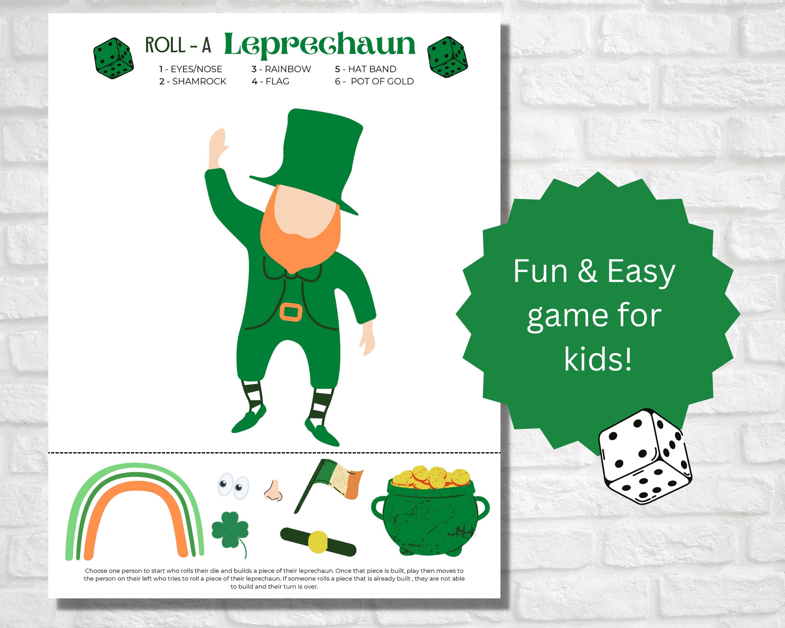 Roll a Leprechaun Dice Game for Kids, St. Patrick's Day Printable Game ...