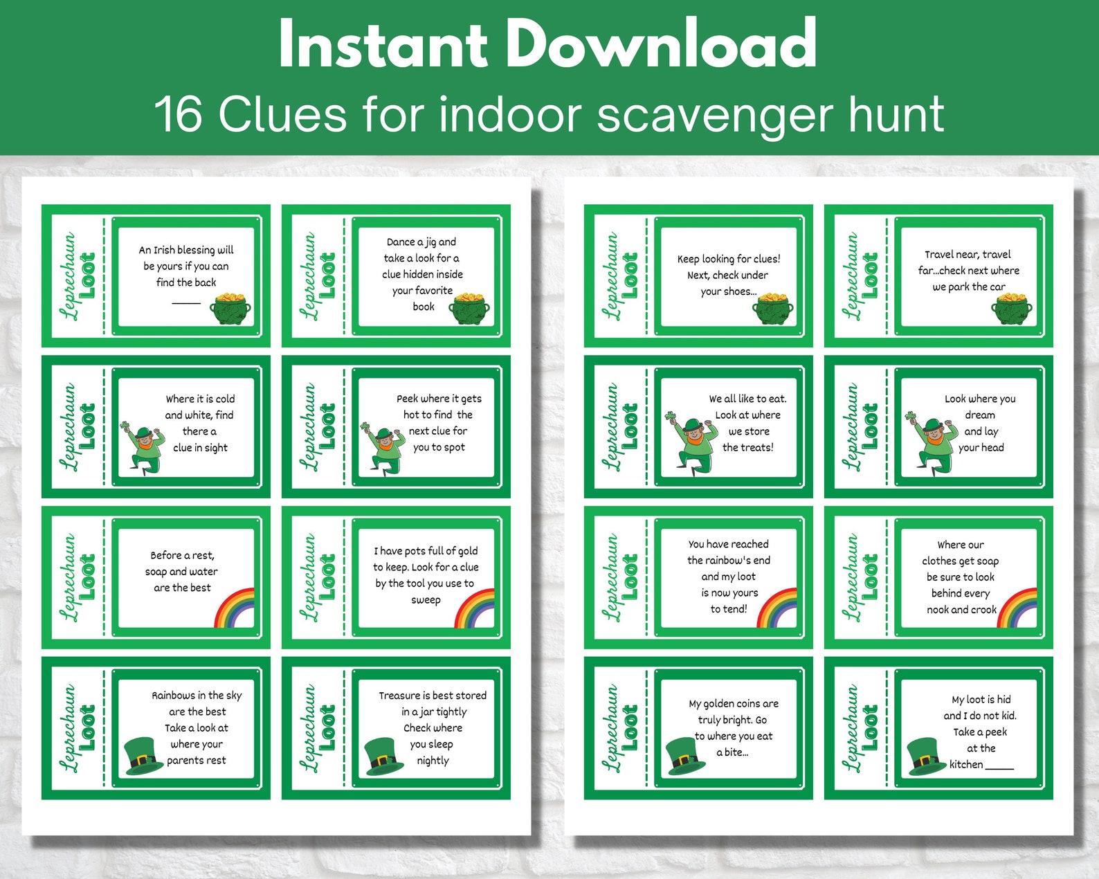St Patricks Day Scavenger Hunt Clues, St Patricks Day Indoor Treasure ...