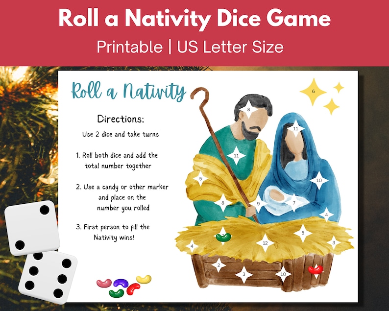 Roll a Nativity Candy Dice Game for Kids & Adults | Christmas Advent ...