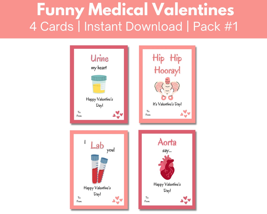 Funny Medical Valentine's Day Cards, 4 Pack for Doctors, Nurses ...