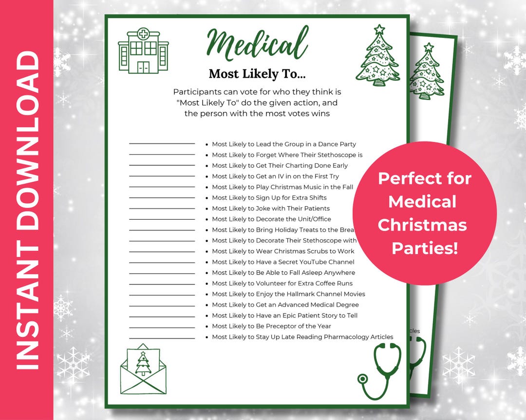 Christmas Medical Most Likely to Game, Team Building, Icebreaker Games ...