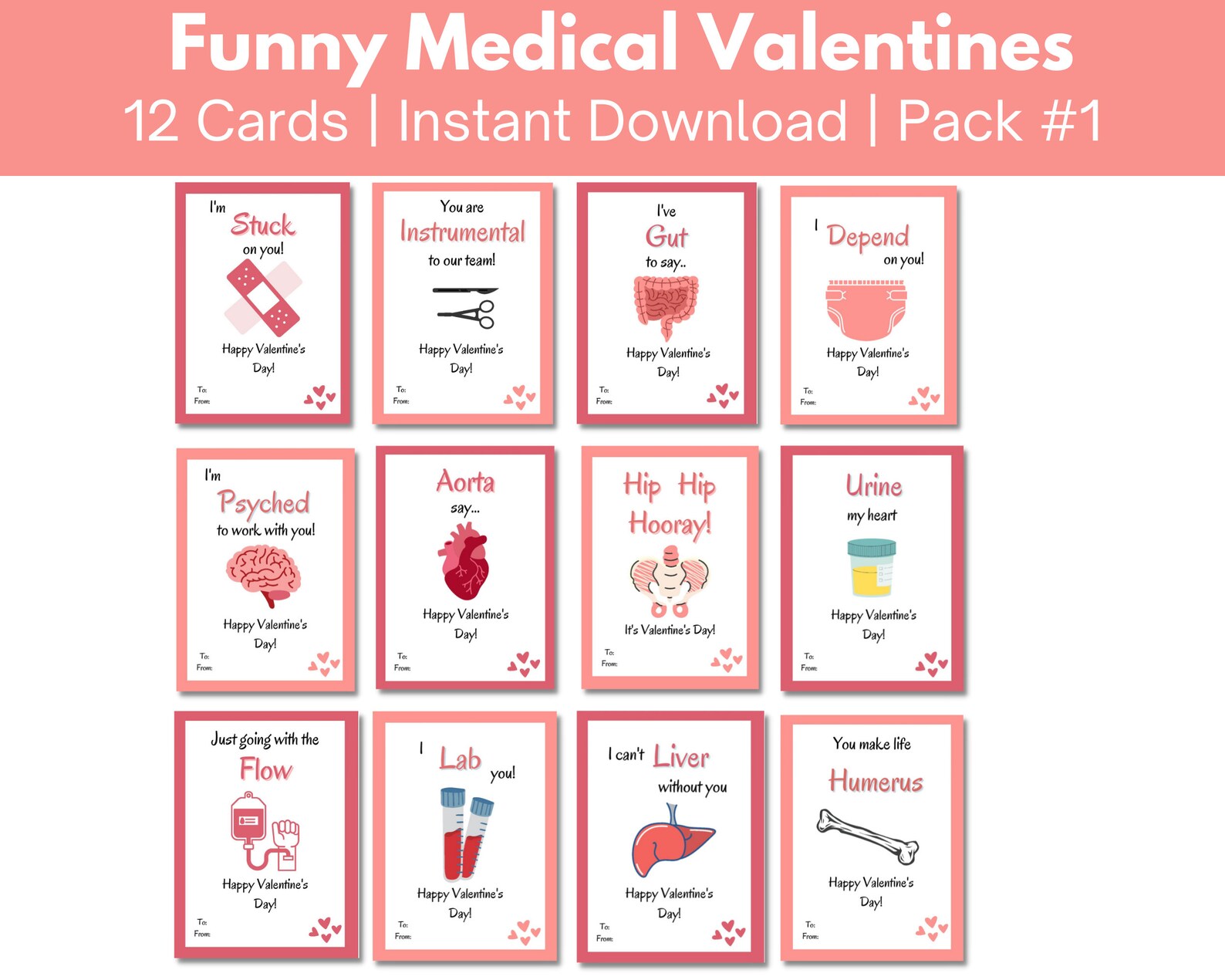 Funny Medical Valentine's Day Cards, 12 Pack for Doctors, Nurses ...