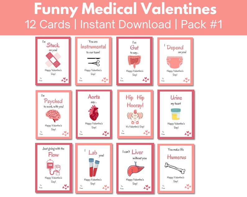 Funny Medical Valentine's Day Cards, 12 Pack for Doctors, Nurses ...
